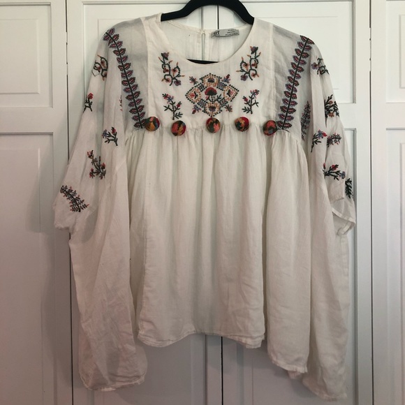 Zara | Tops | Zara Trf Collection Embroidered Pom Top | Poshmark